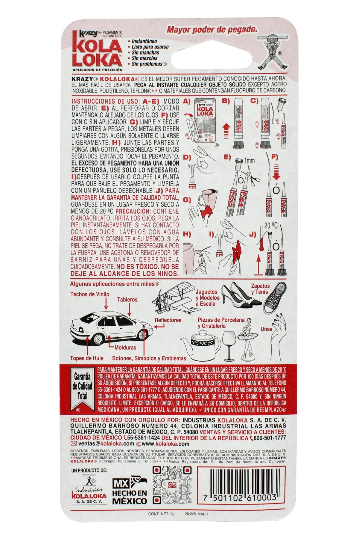KolaLoka® Aplicador de Precisión 2g, Pegamento instantáneo de ...