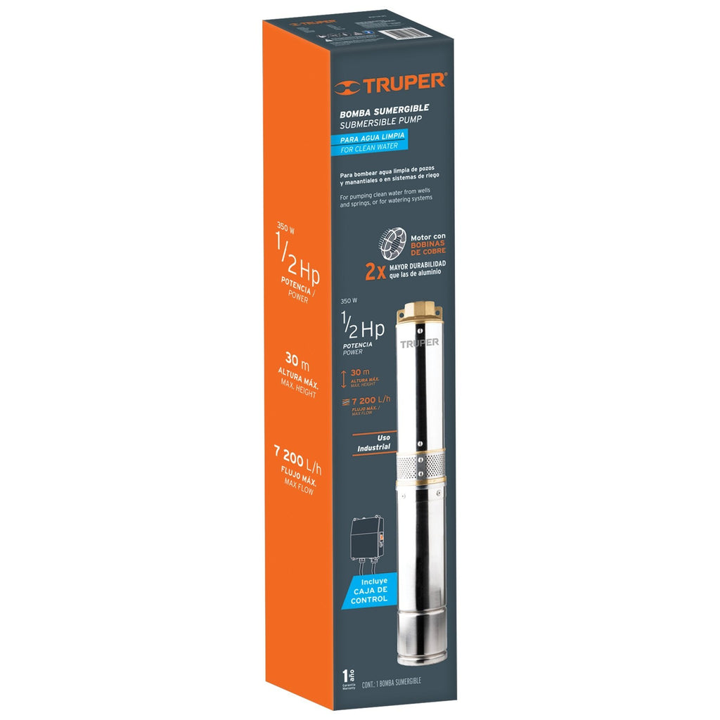 Bomba Sumergible Tipo Bala Para Agua Limpia 1/2HP, Truper - FERRETERÍA WITZI